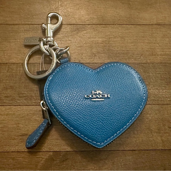 Coach | Accessories | Coach Blue Crossgrain Leather Heart Bag Charm ...